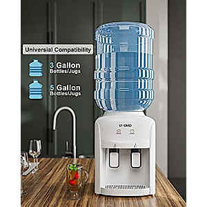 UMOMO Top Loading Water Cooler Dispenser, Countertop Water Cooler Dispenser, Holds 3 or 5 Gallon Bottle, Hot & Cold Water, for Home and Office Use, White(Water Bottle NOT Included)