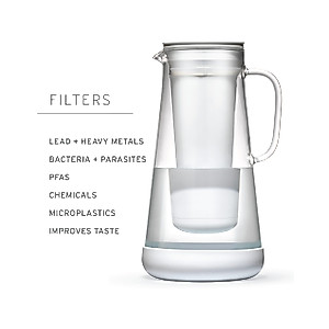 LifeStraw Home - Water Filter Pitcher, 7-Cup, White, Glass with Silicone Base, White, for everyday protection against bacteria, parasites, microplastics, lead, mercury, PFAS and a variety of chemicals