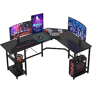 fukifuki L-Shaped Gaming Desk, 59.1" Corner Computer Office Desk, Writing Workstation,with Adjustable Shelves, Space-Saving, Easy to Assemble (Black)
