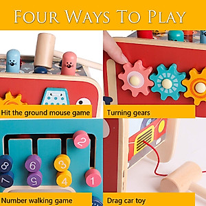 SHIERDU Whack a Mole Game for Toddlers, Wooden Educational Toy for Hammering, Pounding, Hitting and Pull Along, Xylophone, Elephant, Gopher, Mouse and Hamster, Gift for 3+ Years Boys and Girls (Dds-1)