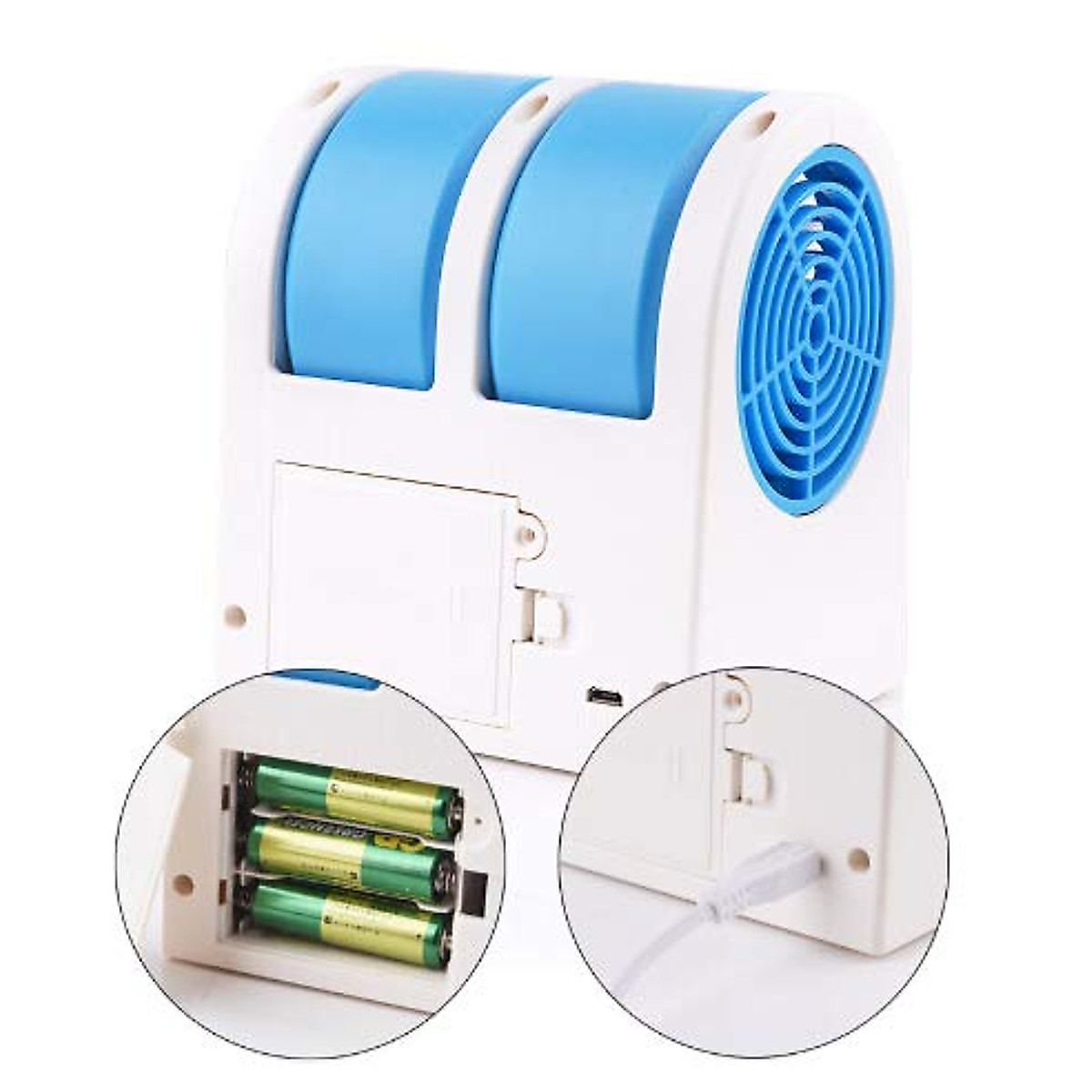 BXT Portable Air Conditioner Fan Dual Bladeless Safe Mini Personal Fan Battery Powered/USB Recharging Table Desktop Fan Drawer Frgance Perfume Oil Misting Fan Cooling Cooler Indoor/Outdoor Use