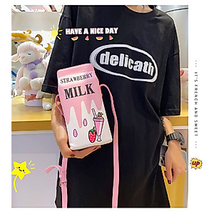 WILDFINDING Unique Girls Fruits Banana Strawberry Milk Box Cross Body Purse Women Phone Wallet Shoulder Bag Super Gift (F-StrawberryN)