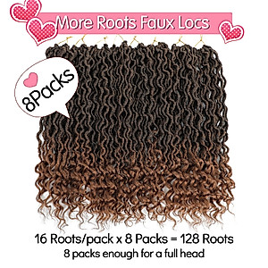 Karida Faux Locs Crochet Hair 18 Inch, 8 Packs Pre Looped Goddess Locs Crochet Hair, Wavy Crochet Faux Locs With Curly Ends, Boho Faux Locs Crochet Hair For Black Women (18 inch, T30#)