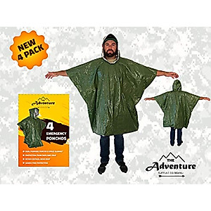 Emergency Blanket & Rain Poncho - 4 Pack, Mylar Thermal Survival Gear for Heat Retention - Lightweight - Army Green - Adventure Supply Co.
