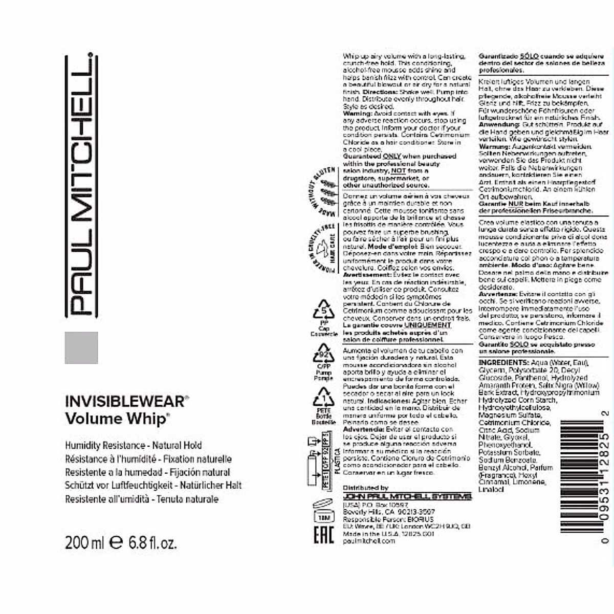 Paul Mitchell Invisiblewear Volume Whip Styling Foam, Humidity Resistance, Natural Hold, For Fine Hair, 6.8 fl. oz.