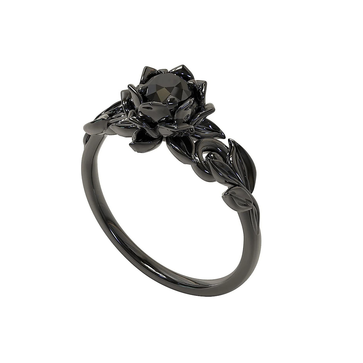 Black Solitaire Wedding Ring, Black Diamond Ring,Engagement Ring,Unique Solitaire Ring,Anniversary Ring 925 Sterling Silver 14K Black Gold Plated