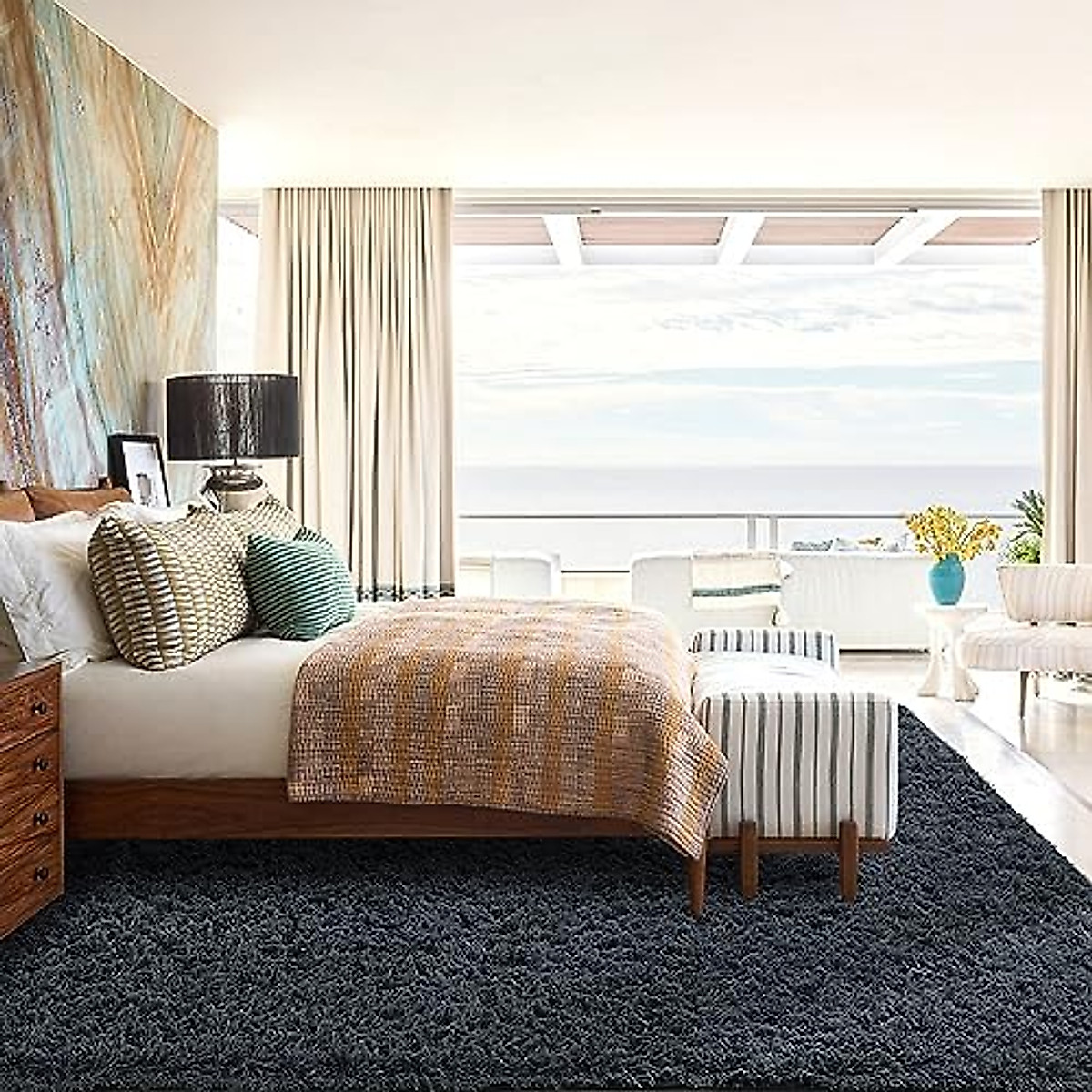 BALAPET Modern Plush Area Rug 9x12, Ultra Soft Large Faux Fur Area Rug for Bedroom Living Room, Non-Skid Indoor Carpet for Kids Playroom Home Decor, Solid Grey