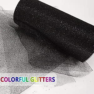 Ableme Deco Black Glitter Tulle Fabric Rolls, 6 Inch by 25 Yards (75 feet) Ribbon Spool Sparkle Sequin Tulle for Tutu Gift Wrapping Wedding Bow Decoration Party Supplies (Black)