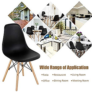 GOFLAME DSW Dining Chairs, Shell Plastic Chairs with Wood Legs, Modern Style Armless Chairs for Living Room Kitchen Bedroom, Eiffel DSW Style Side Chairs with Ergonomic Backrest Set of 2, Black