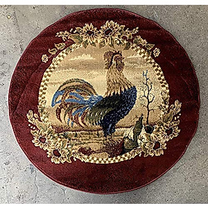 Carpet King Rooster Style Round Sunflower Country Area Rug 256,000 Point Area Rug Burgundy Blue Beige Black Bellagio Swirl Design M09AB (4 Feet X 4 Feet)