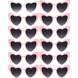 Flutesan 12 Pair Wedding Heart Shaped Sunglasses Bachelorette Vintage Cat Summer(White, Pink, Black Gray)