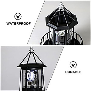 Cabilock LED Rotating Lighthouse Solar Beacon Tower Lamp Water Resistant Lighthouse Light Ornament for Garden Yard Outdoor Decor