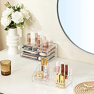 HBlife Acrylic Clear Dustproof Makeup Storage Organizer Drawers Large Skin Care Cosmetic Display Cases for Bathroom Stackable Storage Box with 4 Drawers for Vanity (Clear)