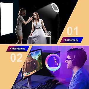 Znbruiap 10 in RGB Selfie Ring Light with Tripod Stand & Phone Holders-Ring Light Color Changing with Desktop Tripod and Remote