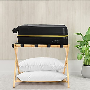 ALAPUR Bamboo Luggage Rack for Guest Room, Folding Luggage Holder with Storage Shelf , Suitcase Stand for Bedroom,Guest Room,Hotel