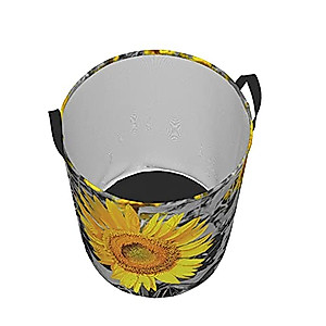 FeHuew Monotone Yellow Sunflowers Gray Field Collapsible Laundry Basket with Handle Waterproof Fabric Hamper Laundry Storage Baskets Organizer Large Bins for Dirty Clothes,toys,Bathroom