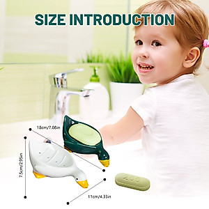 Longzhuo Cute Duck Soap Dish, 2Pcs Ceramic Soap Dish with Draining, Ceramic Soap Tray, Portable Soap Holder, Cute Duck Soap Shelf for Bathroom, Bathtub, Kitchen Sink Soap Box (White + Green)