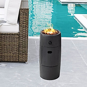 HOMPUS Propane Patio Fire Pit, Lava Rocks and Rain Cover for Outdoor Leisure Party,15,000 BTU 11-inch Round Column Small and Portable Concrete Gas Fire Pit for Patio, Deck or Backyard Dark Gray