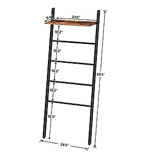HOOBRO Towel Rack, 5-Tier Blanket Ladder, Wall Leaning Ladder Shelf, Blanket Rack with Shelf, 25.2" Wide Decorative Ladder for Bathroom, Rustic Brown BF73CJ01G1