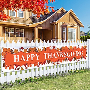 Large Happy Thanksgiving Decorations Banner Outdoor Yard Signs 120" x 20" Party Supplies Holiday Decor Fall Leaves Hanging Photo Backdrop Vivid Colors Welcome Garden Flag for House Fence Garage Baclony Door Porch Home Decor