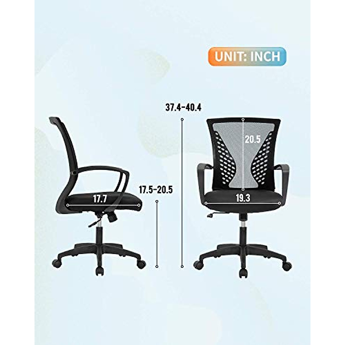 Home Office Chair Mid Back PC Swivel Lumbar Support Adjustable Desk Task Computer Ergonomic Comfortable Mesh Chair with Armrest (Black)