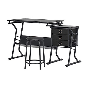 SD Studio Designs 2 Piece Eclipse Ultra Center/Drawing Table with Stool, Angle Adjustable Top, Storage Shelves, and Drawers