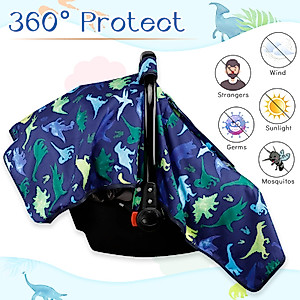 Car Seat Cover & Carseat Headrest, Dino Minky Carseat Canopy Head Support & Seat Belt Cover, Car Accessories for Newborn…