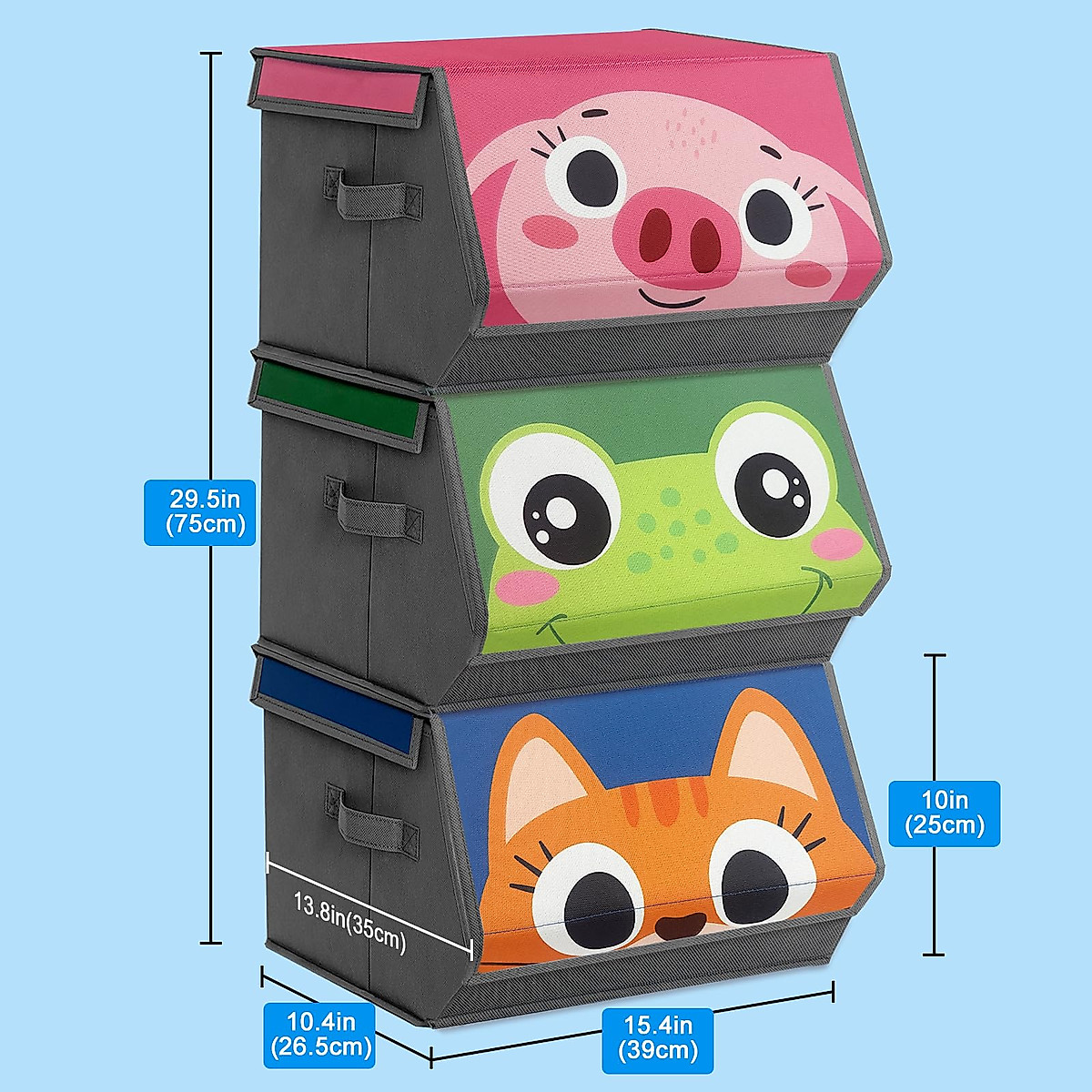 VERONLY 3 Pack Stackable Storage Bins for Boys and Girls, Kids Storage Drawers Boxes with Lids, Foldable Closet Organizers with Velcro for Bedroom, Playroom, Kindergarten, Nursery(Pink, Green, Blue)