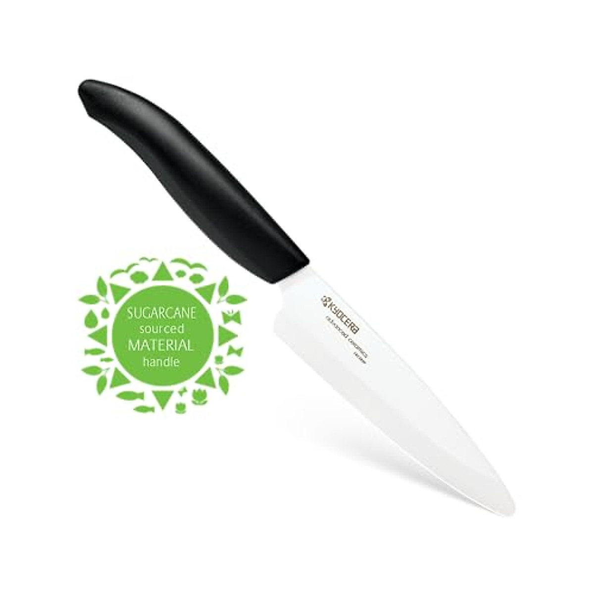 Kyocera Ceramic 4.5" Utility Knife w/ Sugarcane Sourced Material Handle, Black,White