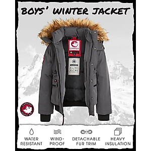CANADA WEATHER GEAR Boys' Winter Coat – Heavyweight Bomber Parka Ski Jacket (Size: 4-20), Size 8, Coal Grey