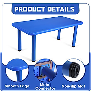 Wesiti Kids Activity Table Rectangular 47.24 x 23.62 Inch Children School Classroom Table Portable Plastic Daycare Preschool Table Kids Play Table Furniture for Boy Girl Reading Drawing (Blue,1 Pcs)