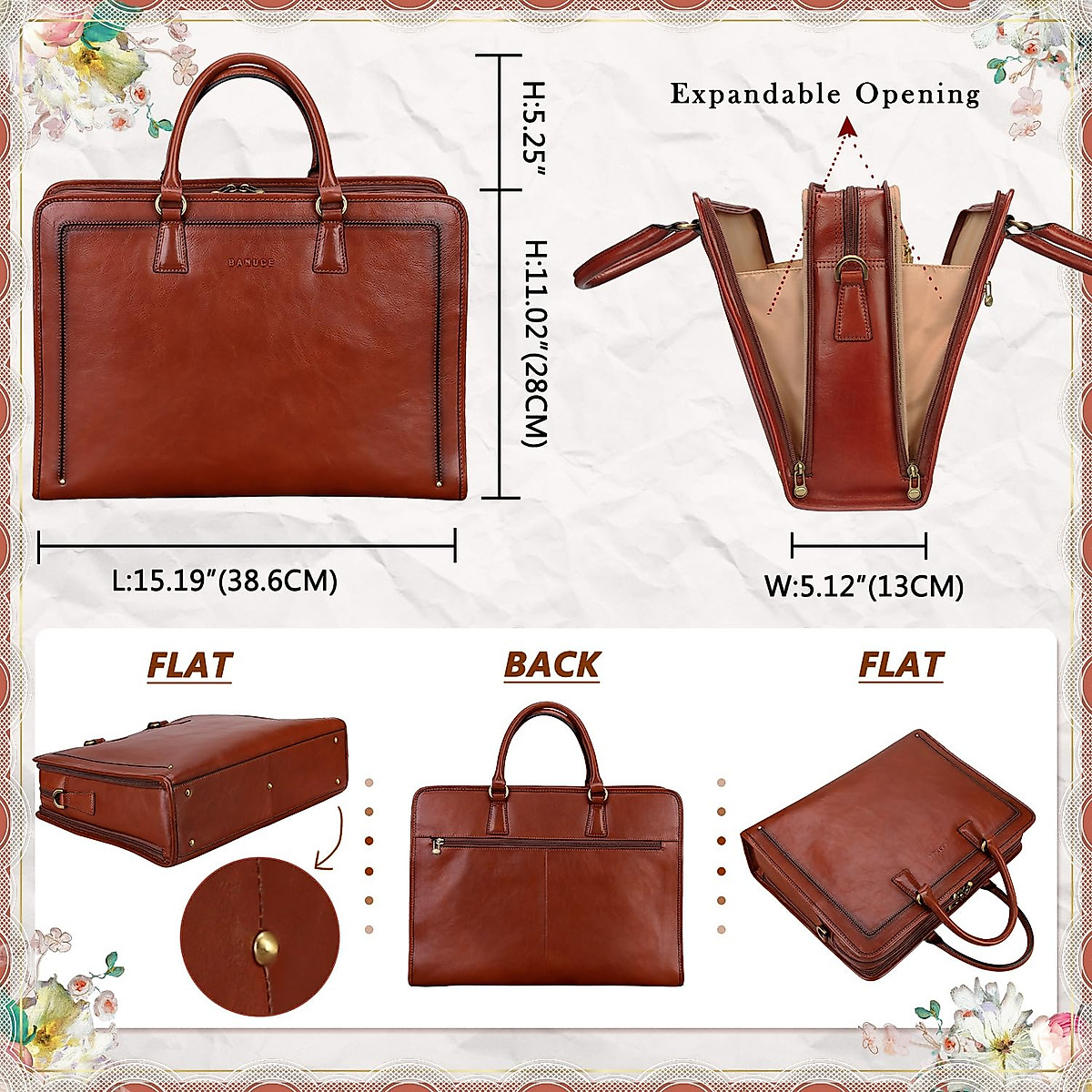 Banuce Full Grains Italian Leather Briefcase for Women Handbags 14 Laptop Business Bags Attache Case Satchel Purses Ladies Work Bag Brown