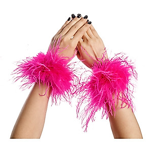 LVCOMEFF Women Ostrich Feather Bracelet Wrist Cuffs Furry for Party Wedding Bride Concert Luxurious (hot pink)…