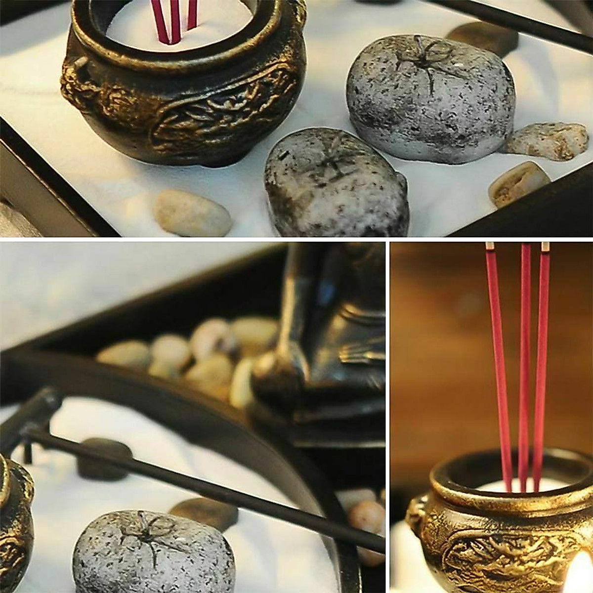 Royal Brands Zen Garden with Buddha, Rake, Rock Candle, and Incense Holder – Peace and Tranquility (9"x6"x7")