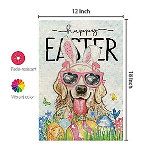 CROWNED BEAUTY Happy Easter Dog Garden Flag Golden Retriever 12x18 Inch Double Sided for Outside Burlap Small Yard Eggs Holiday Decoration CF706-12