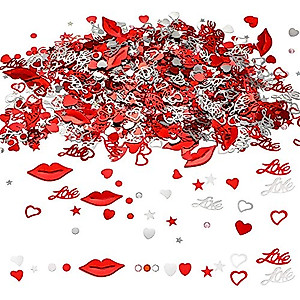 3000 Pieces Heart Confetti Valentine's Day Wedding Anniversary Party Table Scatter Confetti Decoration Metallic Foil Red Silver Red Lip Love Letter Confetti Glitter Heart Sequin for Valentine's Day