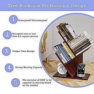 R RUISHENG Wood Tree Bookshelf, 3 Shelves Display Bookcase for Books/Magazines/CDs, Desk Standing Book Shelves Organizer for Office, Bedroom, Living Room