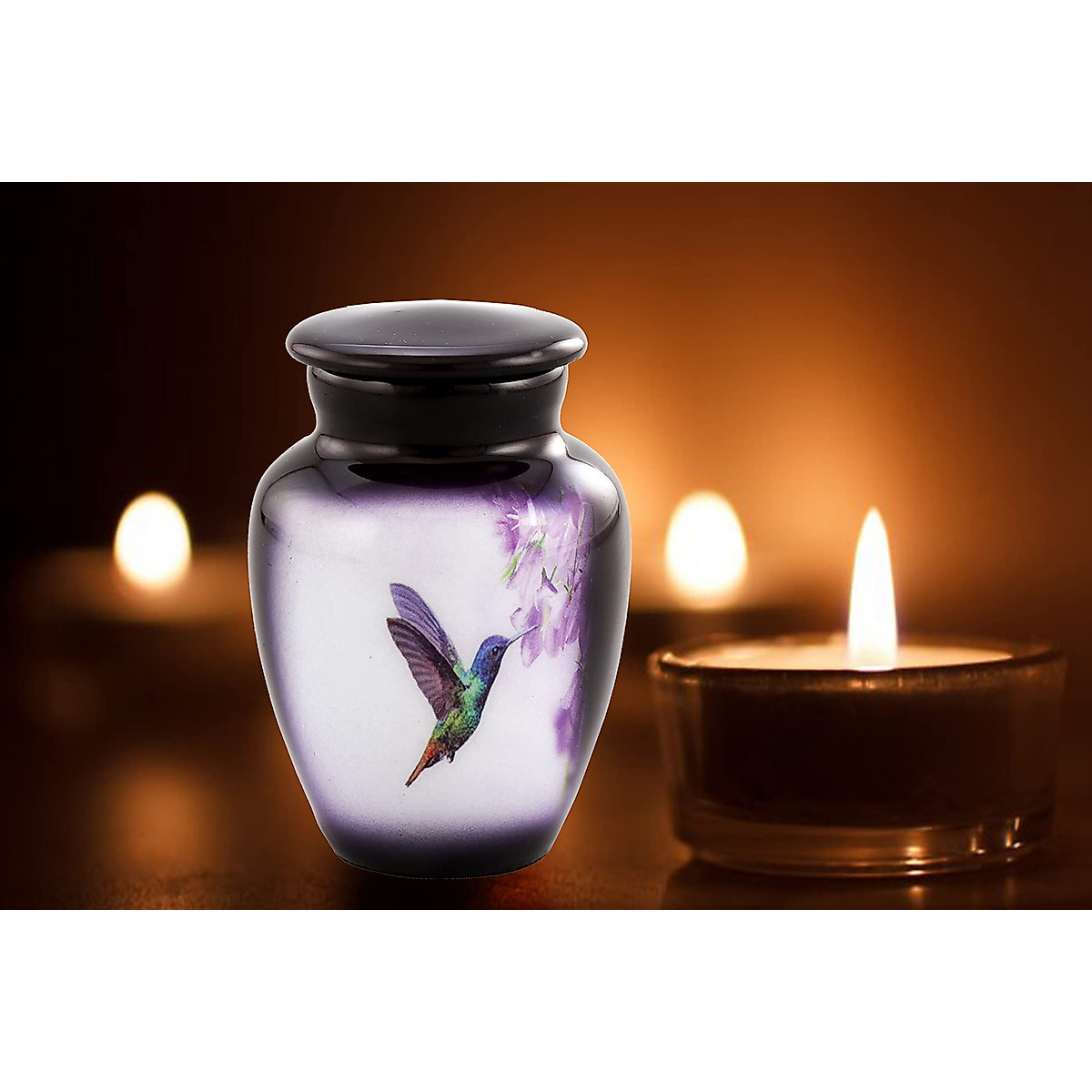Hummingbird Keepsake Urn, Hummingbird Mini Urn for Ashes, Hand Painted Token Urn, Handmade Minature Urn with Velvet Case & Bag (Keepsake)