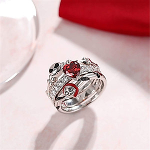 Jeulia "Skull Couple Heart Cut Sterling Silver Enhancer Ring Set for Women Wife Girlfriend Engagement Wedding Anniversary Valentin’s Day Birthday With Jewelry Box (7.5)