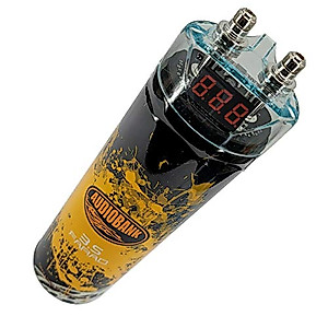 Audiobank 3.5 Farad Capacitor Car Audio 3500 Watts Power 12V Car Digital Power 3 Digit Display and Complete 1500 Watts 8 Gauge Car Amplifier Installation Wiring Kit Blue