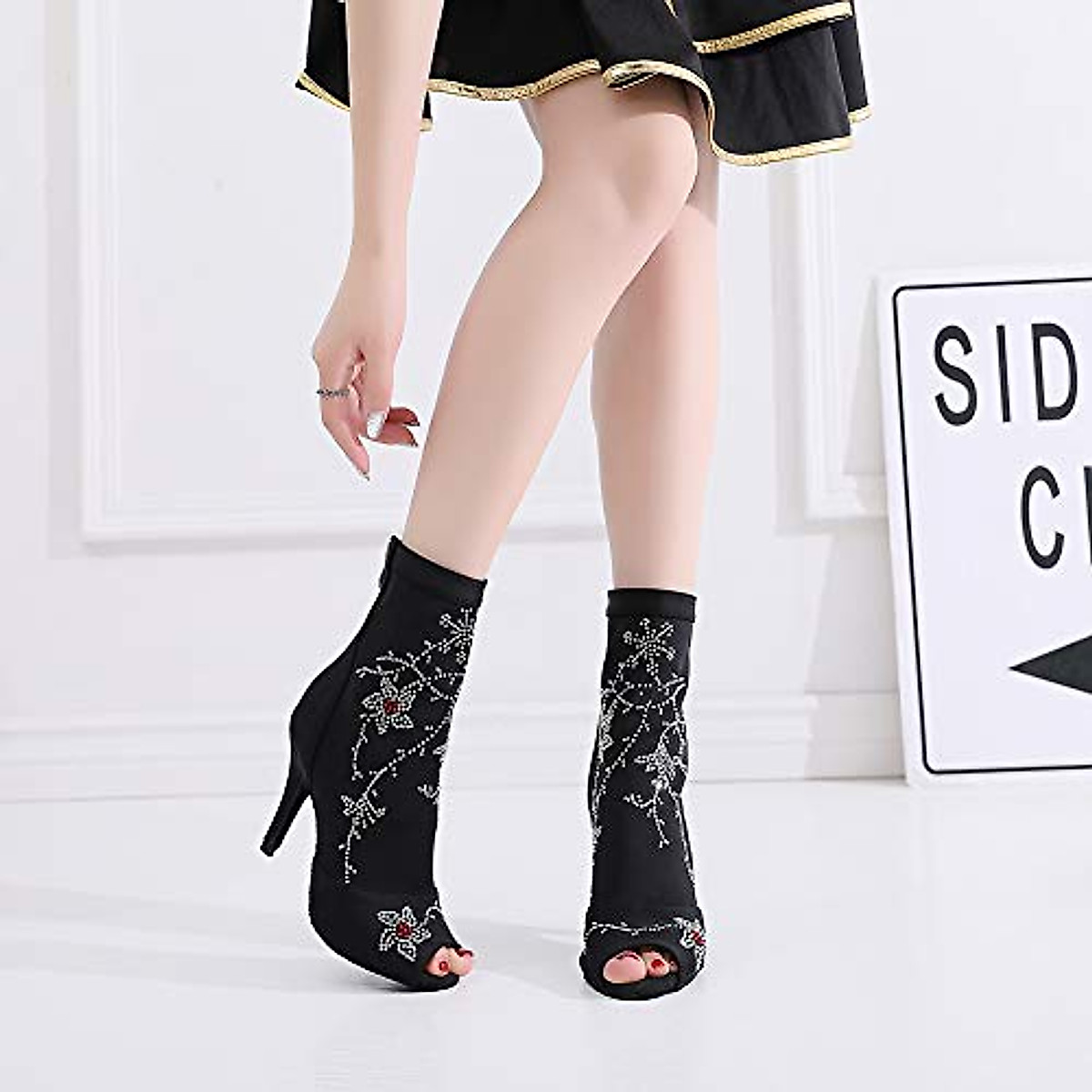 HROYL Womens&Girls New Style Latin Salsa Ballroom Dance Shoes,ZU-QJW1022,BlackSilver-8.5-007#-42,US9.5