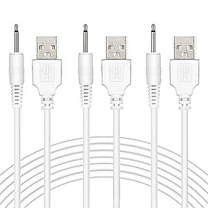3 Pack Replacement DC Charging Cable 2.5mm with Fast DC USB Charger Cable Cord Adapter Technology for Universal Vibrating Wand Massagers and Toys, 2ft White
