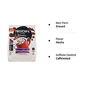 Nescafe 3 in 1 MOCHA Coffee Latte - Instant Coffee Packets - Single Serve Flavored Coffee Mix (15 Sticks)