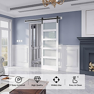 Finosen 30 in x 84 in Sliding Closet Door, 5-Lite Frosted Glass, LVL Wood Panel, PVC Surface, Assembly Needed Interior Doors for Bathroom, Living Room, White