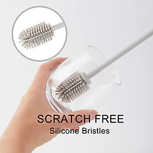 Obsoorth Silicone Bottle Brush Extra Long Handle Food Grade 360 Rotating Glassware Cleaner for Washing Baby Nipple, Narrow Neck Containers (15", Gray)