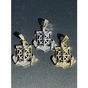 HarlemBling Solid 925 Sterling Silver -Jesus On Anchor Cross Pendant - Hip Hop Iced - Natural Silver Or Two Tone Gold Finish (Two Tone)