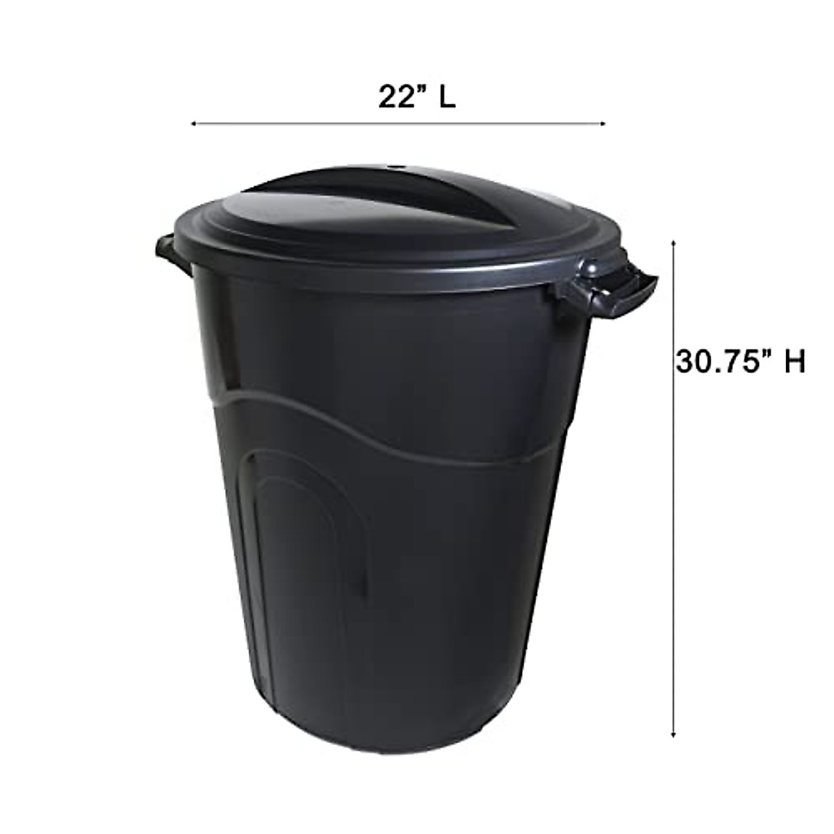 United Solutions 32 Gallon Outdoor Garbage Can, Black, Easy to Carry Garbage Can with Sturdy Construction, Pass-Through Handles & Attachable Click Lock Lid, Indoor or Outdoor Use, (Pack of 2)
