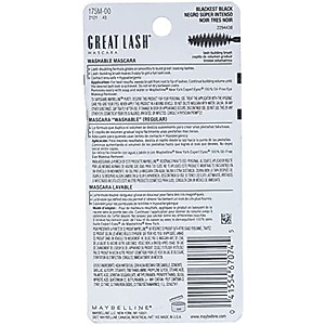 Maybelline Great Lash Washable Mascara, Volumizing Lash-Doubling Formula That Conditions As It Thickens, Blackest Black, 1 Count