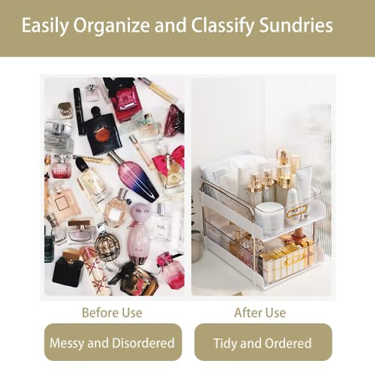 ILIKUHOME Under Sink Organizers and Storage, 2-Tier Clear Organizer with Sliding Drawers, Muti-purpose Pull Out Organizers for Bathroom, Kitchen, Pantry, Makeup, Office, High Style