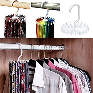 BigOtters 4 Pack White Twirl Tie Rack, 4.4 Inches 360 Degree Rotating Scarf Hanger Adjustable Tie Belt, Multipurpose Organizer, Hook Ties Scarf for Closet Storage (Medium)
